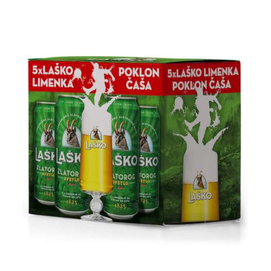 Pivo svetlo LAŠKO 5X0,5l+casa