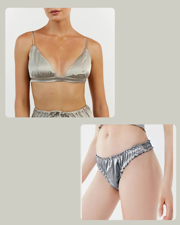 Svilene Bralette i Brazil gaćice Light Gray