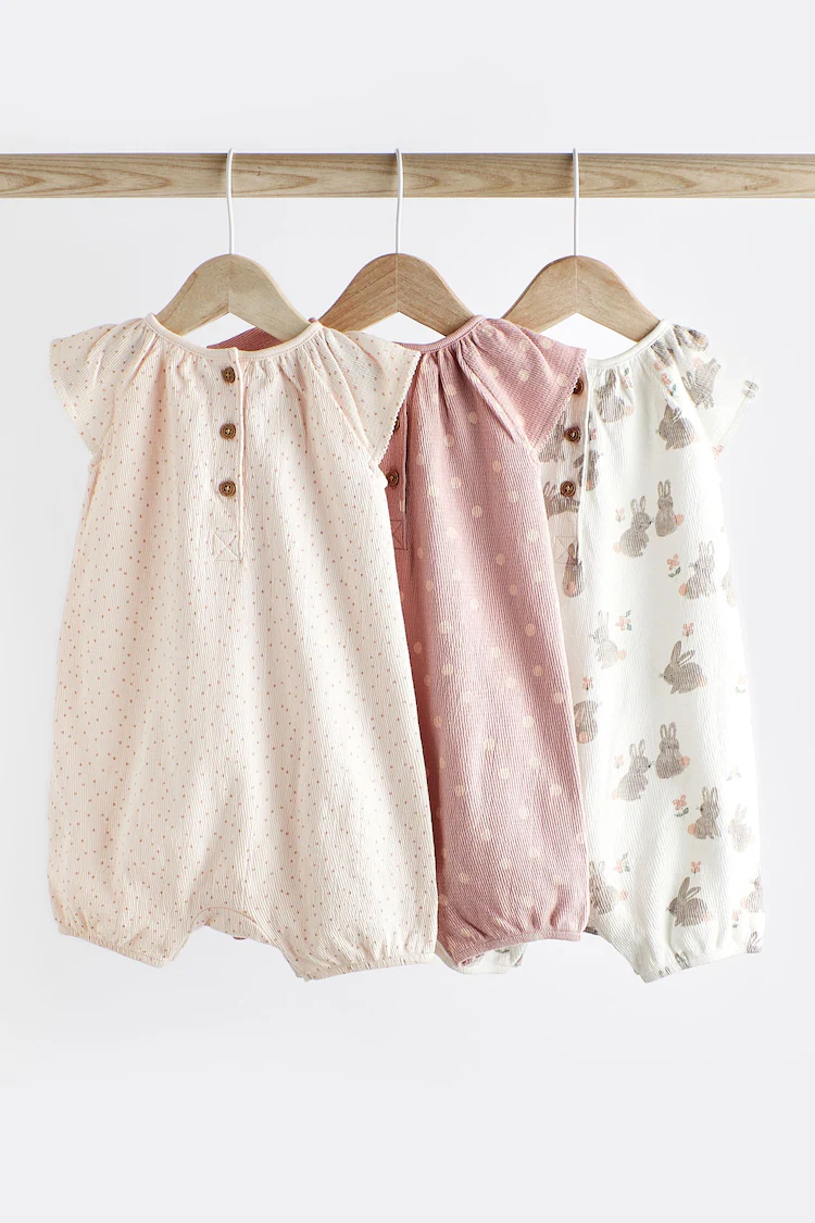 Pink Bunny Baby Vest Rompers 3 Pack