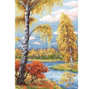 Diamond embroidery mosaic kit `Fall landscape`, 19cm x 27cm, Collection D`Art