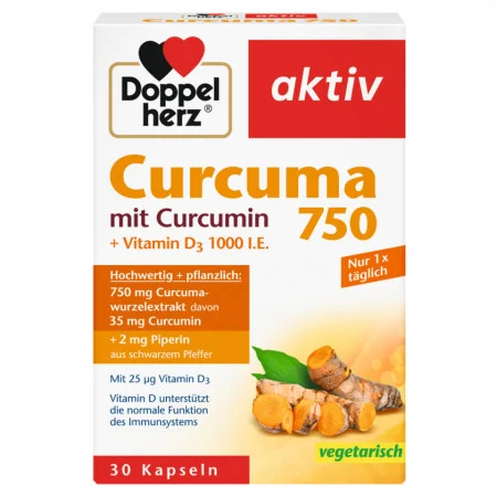 Doppelherz aktiv curcuma 750 + vitamin D 1000 ij 30 kapsula