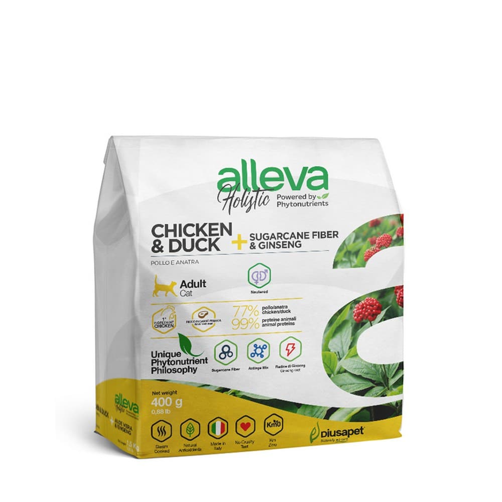 Alleva Holistic Cat Adult Chicken & Duck + Sugarcane Fiber & Aloe Vera Hairball 400 g
