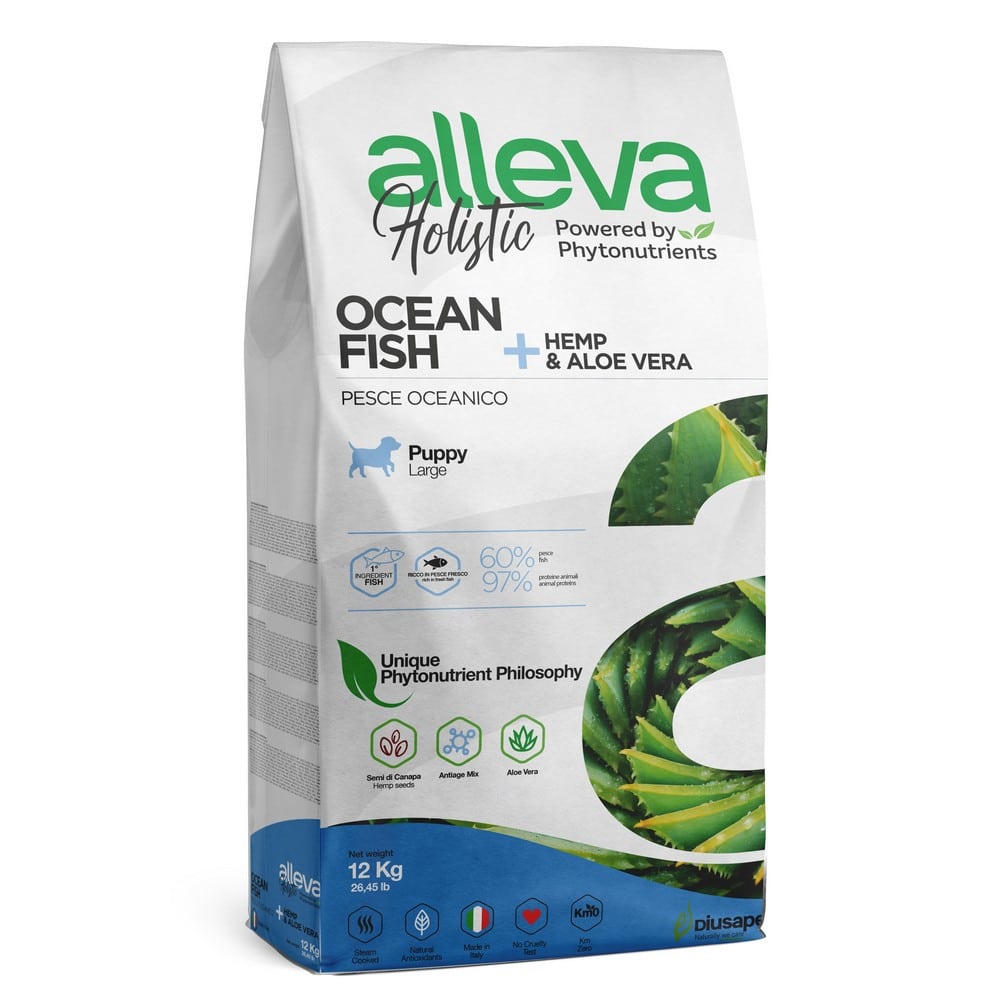 Alleva Holistic Dog Puppy Ocean Fish + Hemp & Aloe Vera Maxi 12 kg