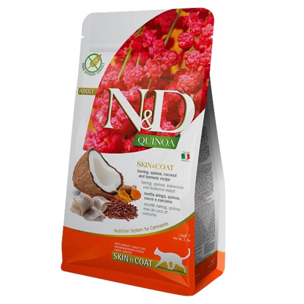 N&D QUINOA Cat Skin and Coat Herring Coconut 1.5 kg Hrana za mačke