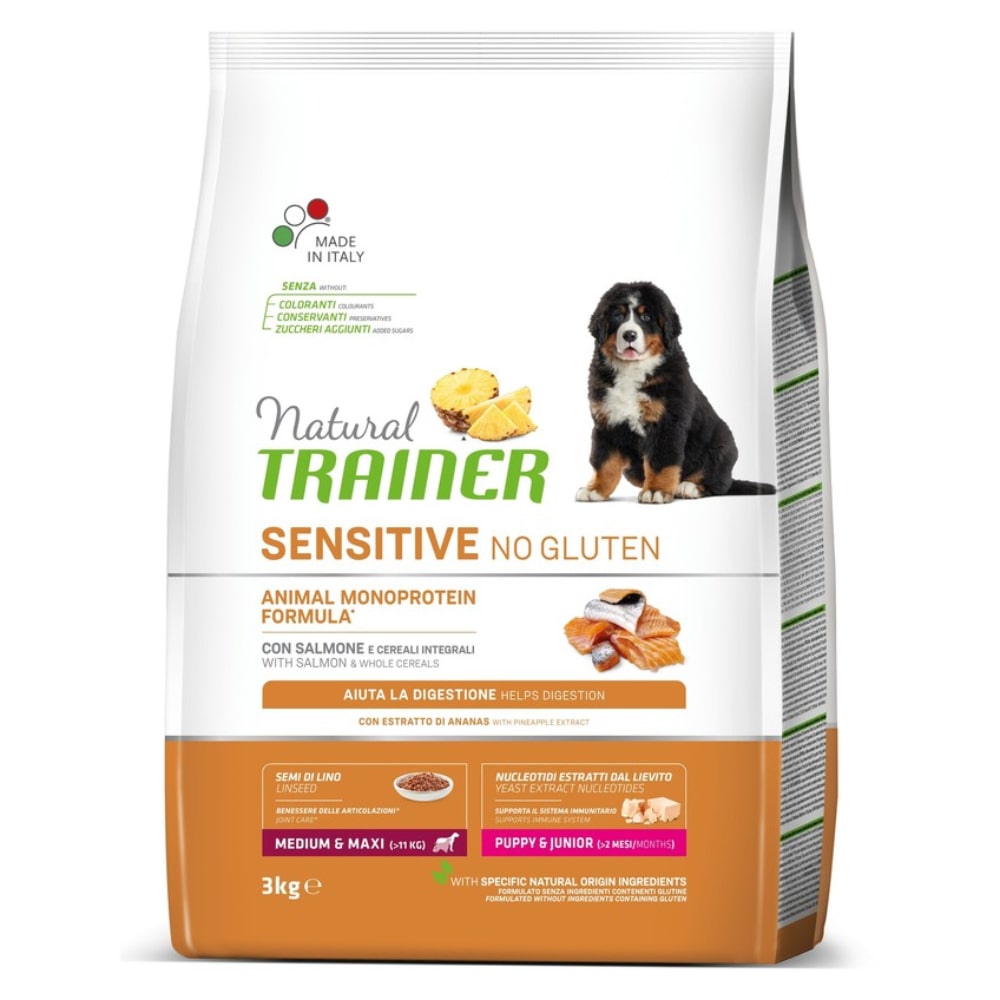 TRAINER NATURAL Sensitive No Gluten sa lososom za štence i mlade pse srednjih i velikih rasa 3kg