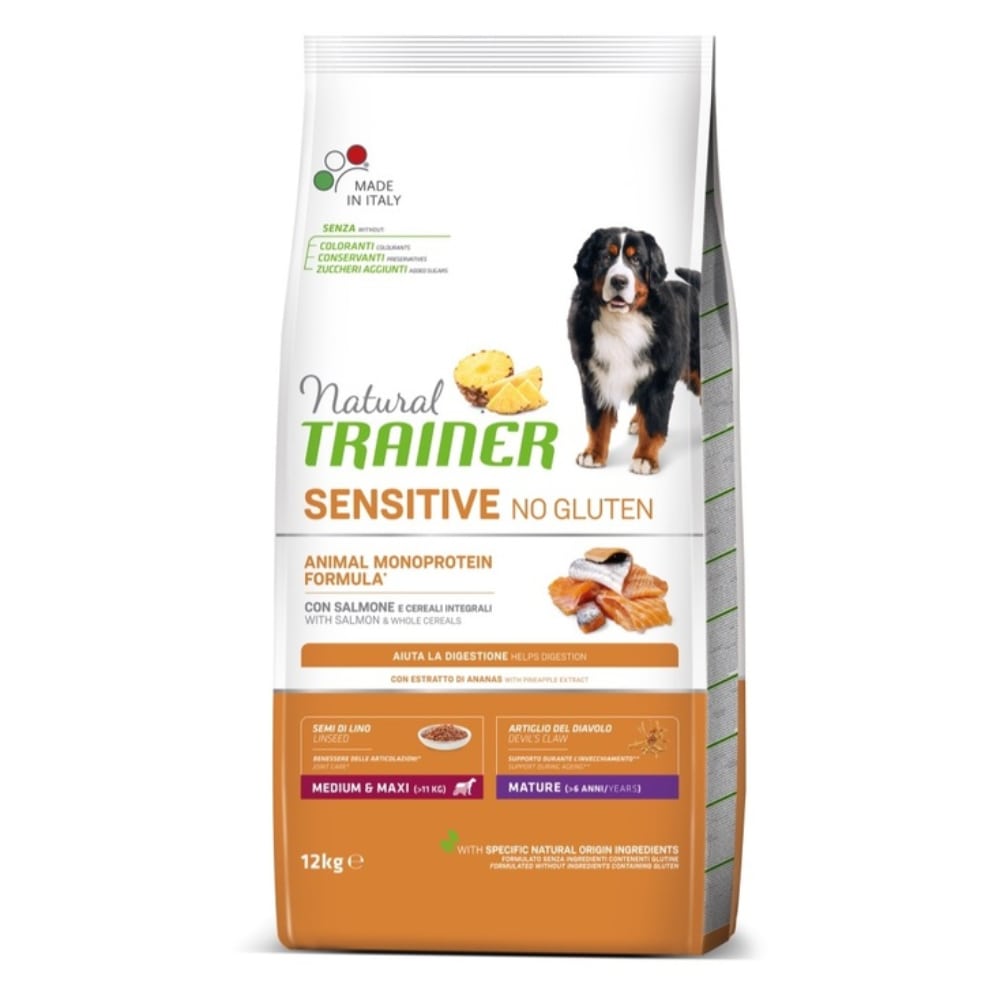 TRAINER NATURAL Sensitive No Gluten (losos) 12kg Hrana za starije pse srednjih i velikih rasa