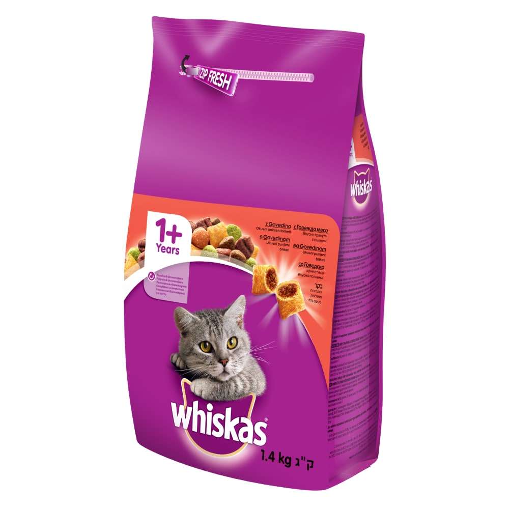 WHISKAS Briketi Govedina 1.4kg Hrana za mačke
