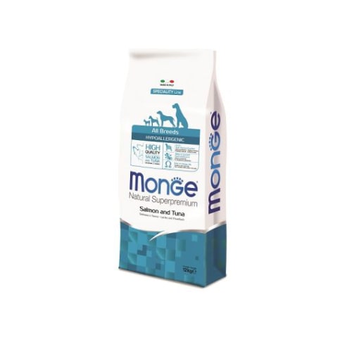 MONGE All Breeds Hypoallergenic losos i tunjevina 12kg Suva hrana za pse