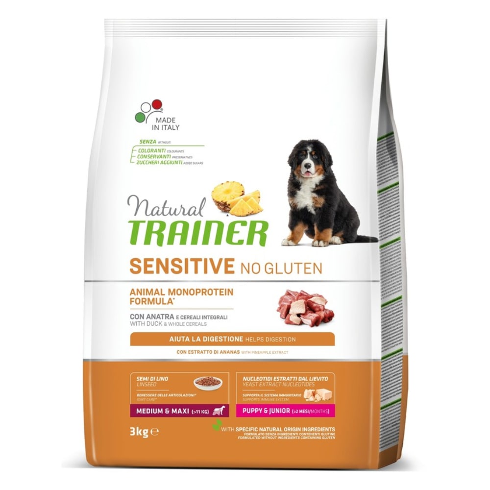 TRAINER NATURAL Sensitive No Gluten sa pačetinom za štence i mlade pse srednjih i velikih rasa 3kg