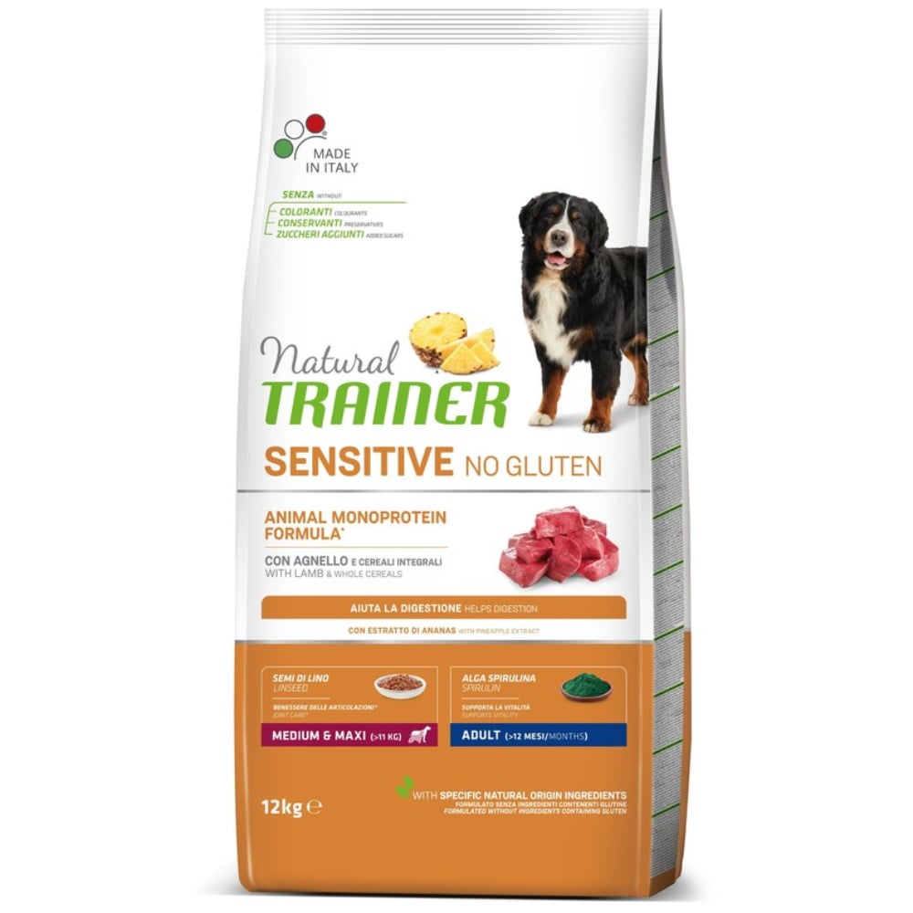 TRAINER NATURAL Sensitive No Gluten (jagnjetina) 12kg Hrana za odrasle pse srednjih i velikih rasa
