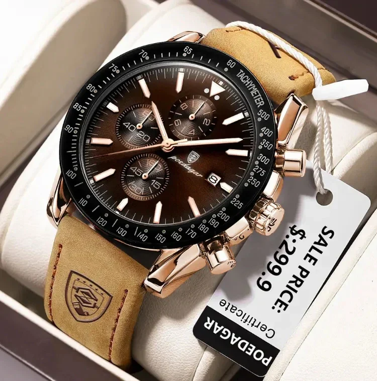 POEDAGAR P988 Luxury Chronograph Watch for Men: Stainless Steel, Luminous Date, Week Sport, Silicone Strap Wrist Elegance
