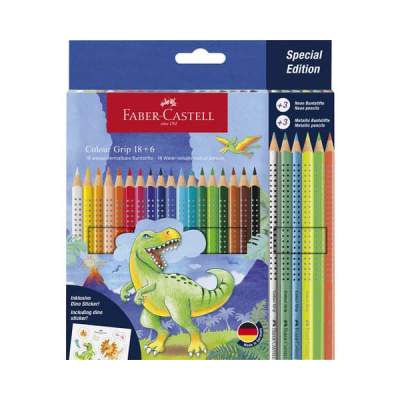 Faber-Castell - Drvene bojice - Grip, Dinosaurus, 1/18 +6 metallic