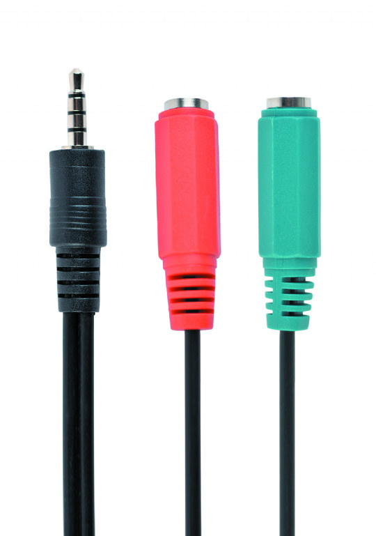 Adapter audio plus mikrofon muški 1x3.5mm (4 pin) na 2x3.5 mm (slusalice i mikrofon), Gembird CCA-417, 0.2 m beli