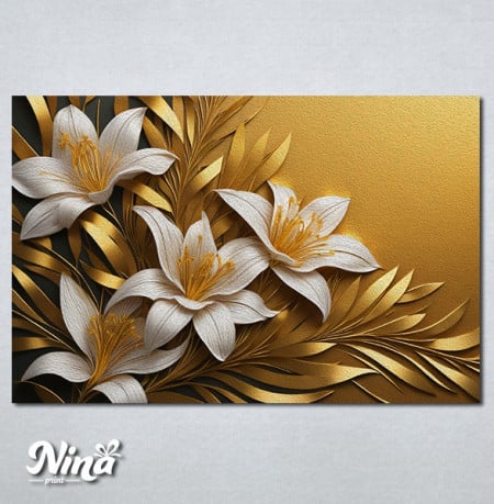 Slike na platnu Beli cvetovi sa zlatnim motivom Nina515P