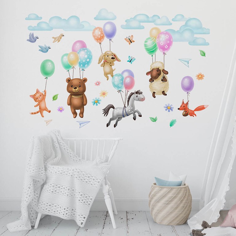 Animals in clouds on balloons