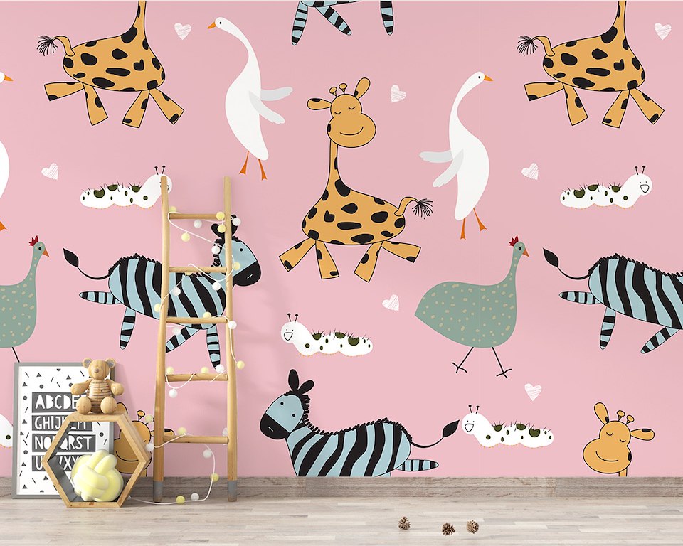 Cute animals on pastel pink