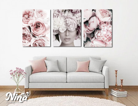 Moderne slike na platnu Devojka i cvece u roze boji ms024