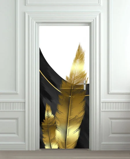 Nalepnica za vrata Perje crno zlatna boja 6233
