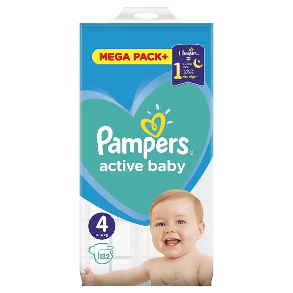 Pampers Active Baby Pelene, Mega Box, Veličina 4, Maxi, 132 komada