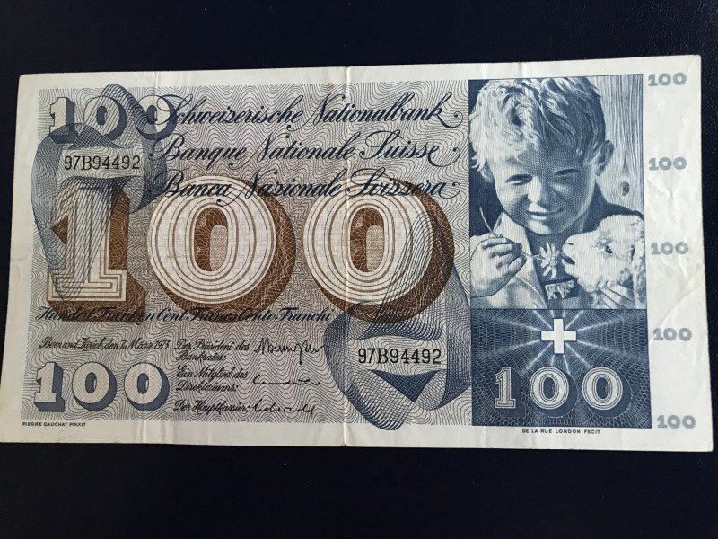 ŠVAJCARSKA 100 FRANAKA.1973.