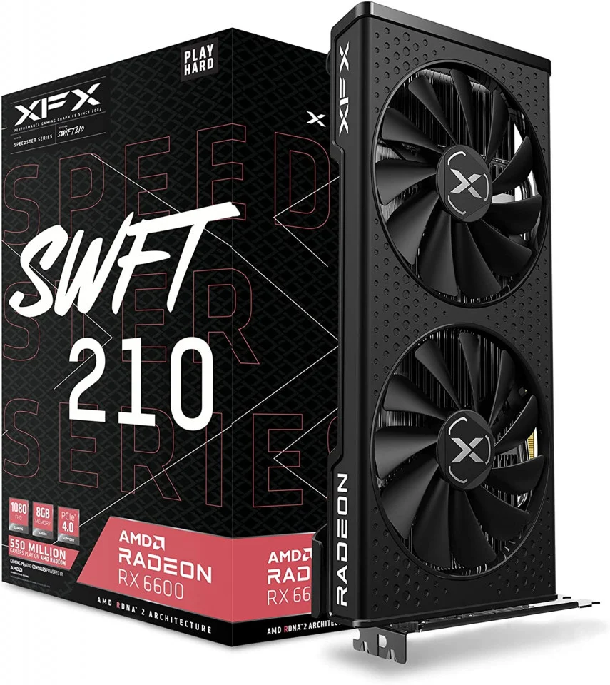 XFX AMD Video Card RX-6600 SWIFT210 CORE 8GB GDDR6, 3x DP, HDMI, 2 fan, 2 slot, RX-66XL8LFDQ