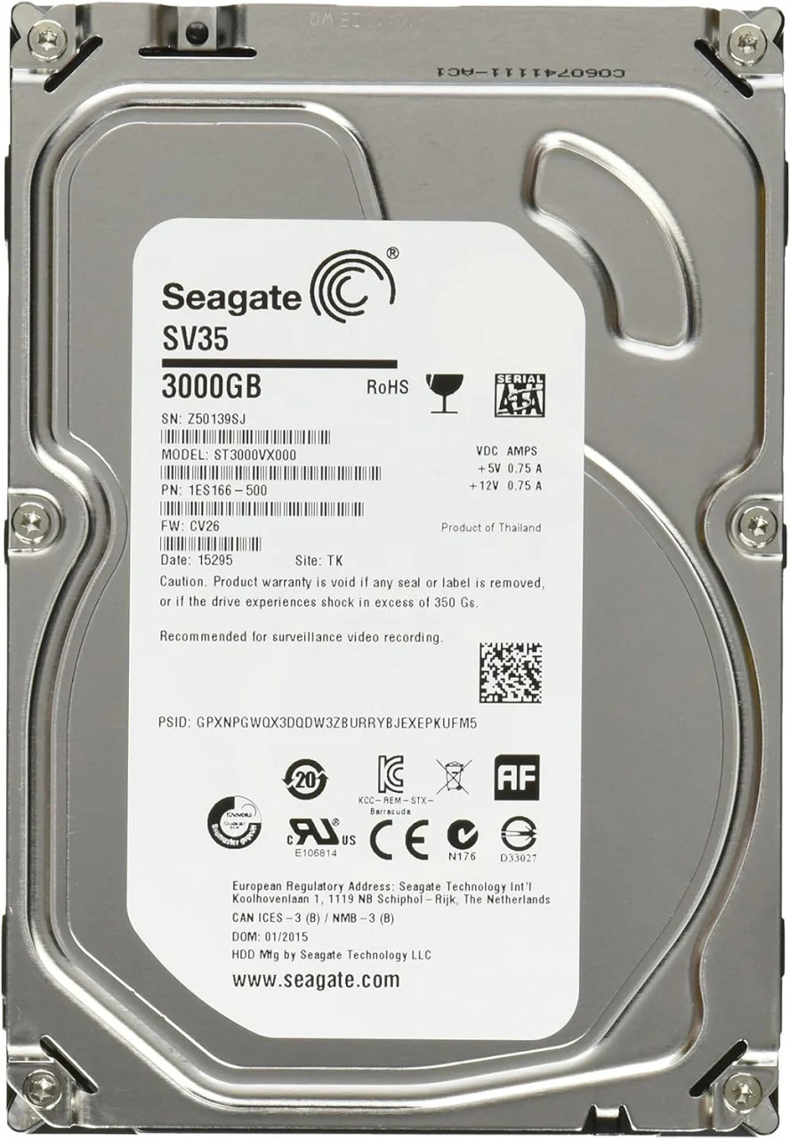 Seagate SV35 3TB 7200RPM SATA 6-Gb/s 64MB Cache 3.5-Inch Internal Drive for Video Surveillance (ST3000VX000)