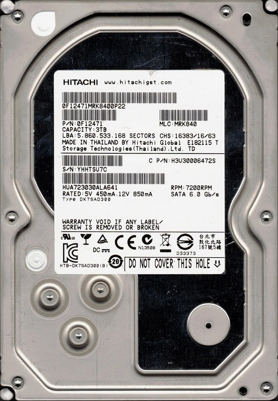 HDD 3.5 3TB HUA723030ALA641 HITACHI 7200RPM 64MB SATA3 RFB