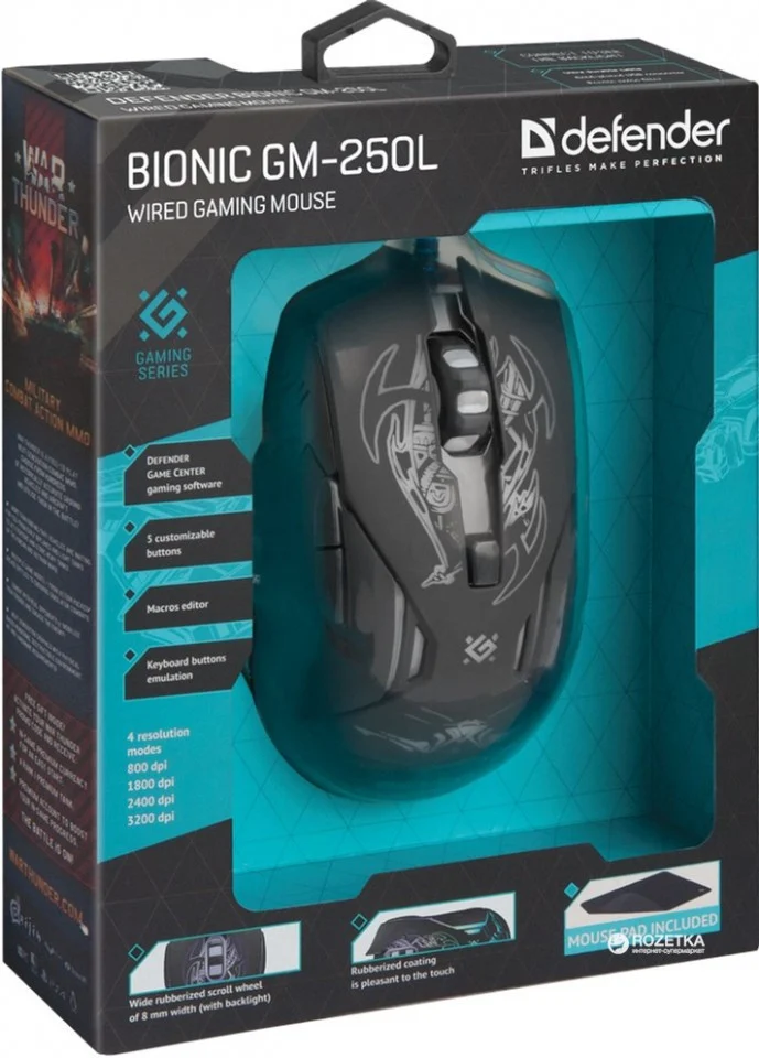 Miš USB Defender Bionic GM-250L Optički 3200dpi Gaming + Podloga, Crna