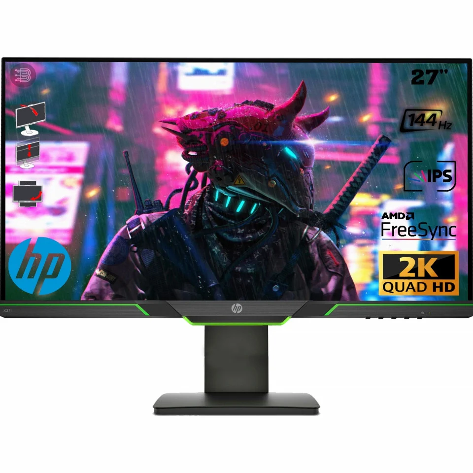 HP X27i 8GC08AAR 27" QHD 2K Gaming Monitor , AC power cord, HDMI cable, 27 Inch QHD (2560x1440)