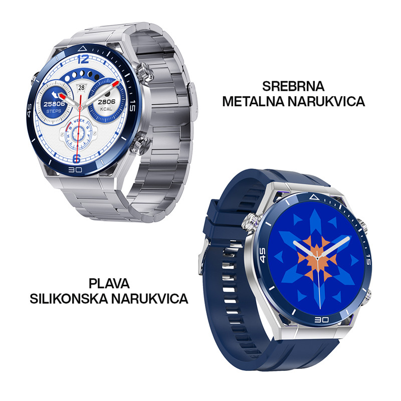 Smart Watch DT Ultramate plavi (srebrna metalna i plava silikonska narukvica)