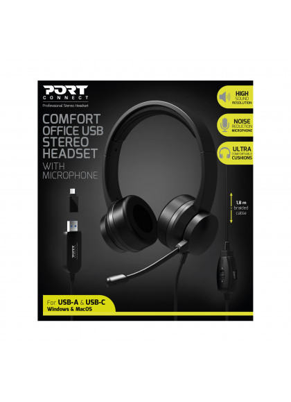 Port Design COMFORT OFFICE USB STEREO HEADSET WITH MICROPHONE