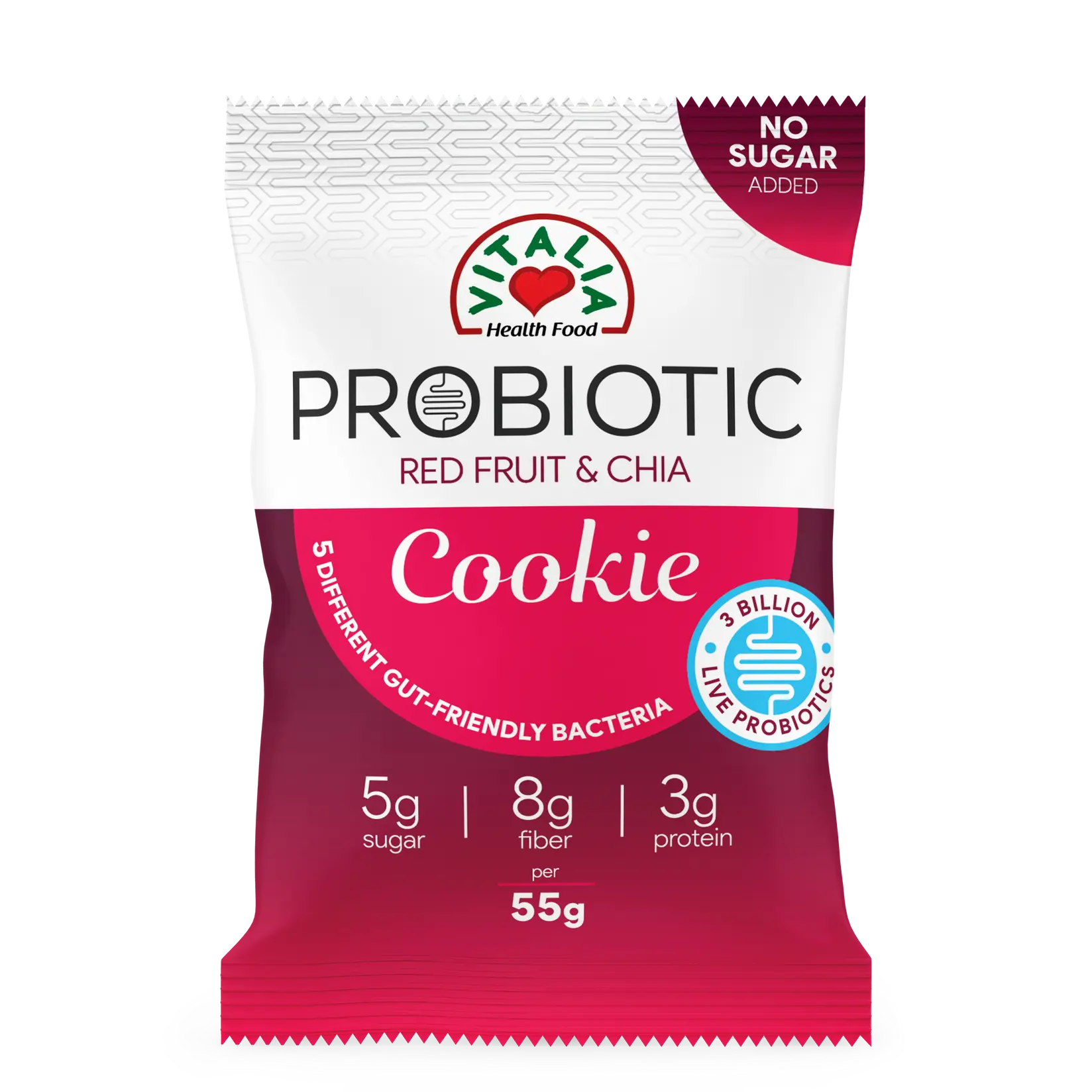 Vitalia Probiotic Kolačić, Crveno voće i čija, Preliven belom čokoladom, 55g