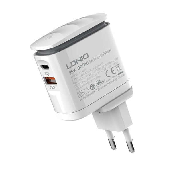 LDNIO Kućni punjač A2423C 2xUSB 25W Type-C naType-C, bela