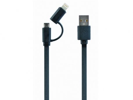 GEMBIRD CC-USB2-AMLM2-1M USB charging combo cable iPhones 8-pin + Micro USB, black, 1 m