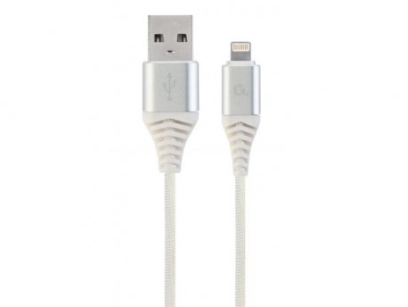 GEMBIRD CC-USB2B-AMLM-1M-BW2 Gembird Premium cotton braided 8-pin charging and data cable, 1m, silver/white