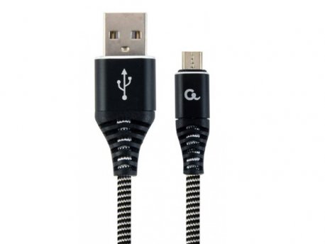 GEMBIRD CC-USB2B-AMmBM-1M-BW Premium cotton braided Micro-USB charging - data cable,1m, black/white