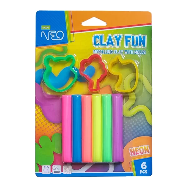 Clay fun, plastelin sa kalupima, neon, 6 boja, 80g