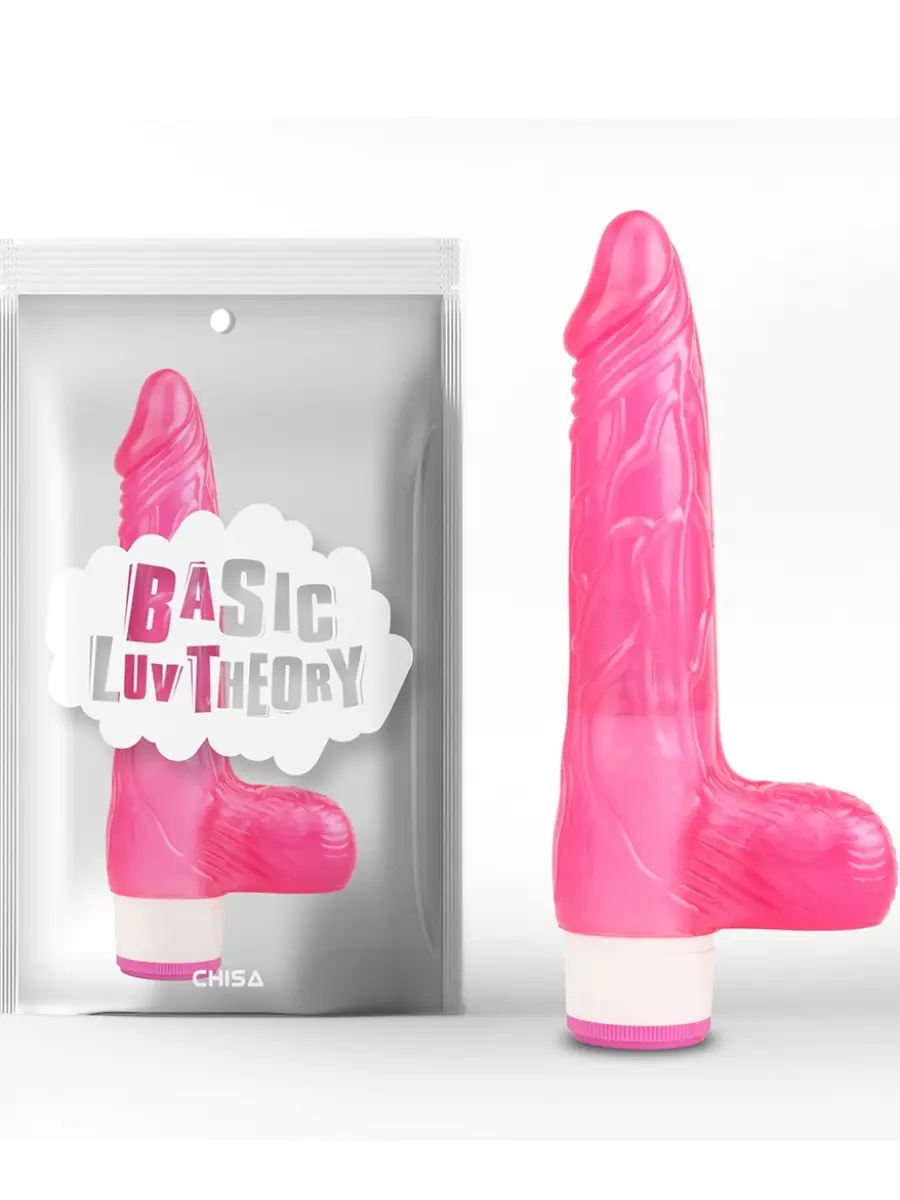 Luv Pleaser Vibrator sa testisima, 20 cm, Roze