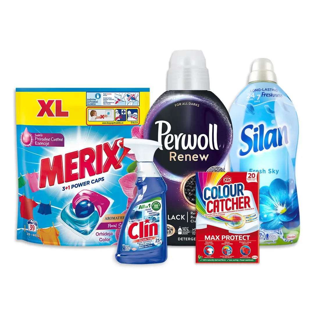 Henkel paket za pranje veša + Clin sredstvo za čišćenje stakla