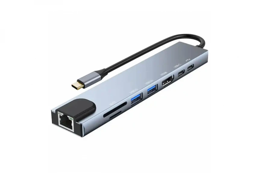Adapter Tip C 8/1 4K HDMI/USBx2/SD/TF/USB-C/PD/Lan KT-801G Kettz