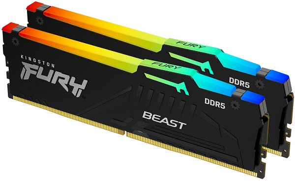 DDR5 64GB (2x32GB) 6000MHz [FURY BEAST RGB], Non-ECC UDIMM, CL30 1.4V, 288-Pin 2Rx8, Black, Memory Kit, w/RGB Heatsink, XMP ( KF560C30BBAK2