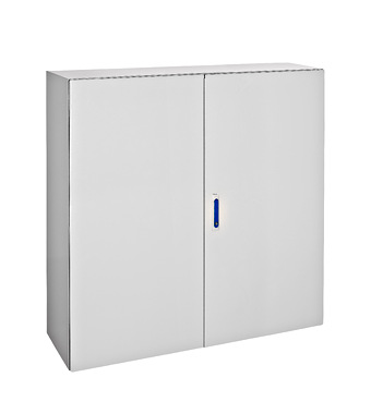 Wall-mounted enclosure 2 doors IP54 H=1200 W=1200 D=400mm
sheet steel, RAL7035, with mounting plate, with 3-point rod lock and swing handle, with 2x gland plate cutouts each W=500 D=190mm, type G