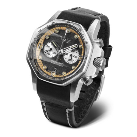 Vostok europe muški atomic age chronograph crni srebrni sportsko elegantni ručni sat sa crnim kožnim kaišem ( vk64/640a698 )