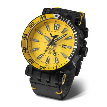 Vostok europe muški energia automatik Žuti crni sportsko elegantni ručni sat sa crnim kožnim kaišem ( nh34a/575c719 )