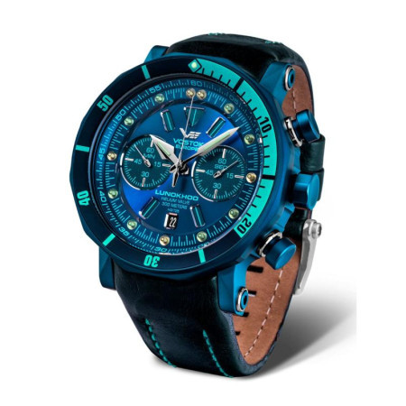 Vostok europe muški lunokhod 2 chronograph plavi sportsko elegantni ručni sat sa plavim kožnim kaišem ( 6s21/620e278k )