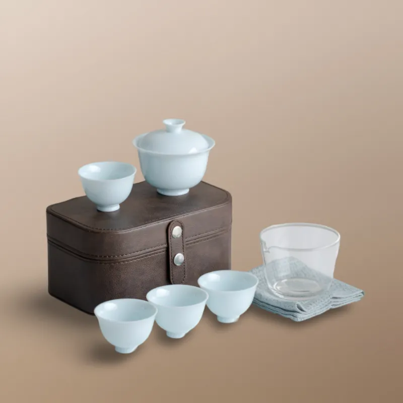 "Spring Whisper" - Handmade Portable Tea Set with Case for Four