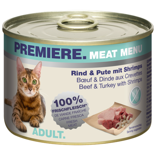 Premiere Cat Meat Menu adult Govedina,Ćuretina,Škampi 200g konzerva