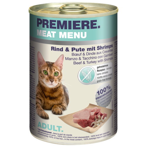 Premiere Cat Meat Menu adult Govedina,Ćuretina,Škampi 400g konz