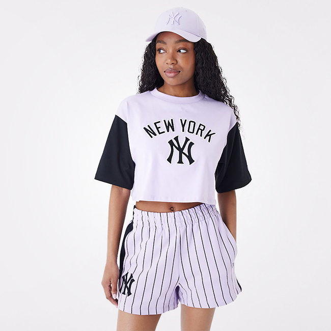 New Era New York Yankees MLB Lifestyle Purple Womens Crop T-Shirt