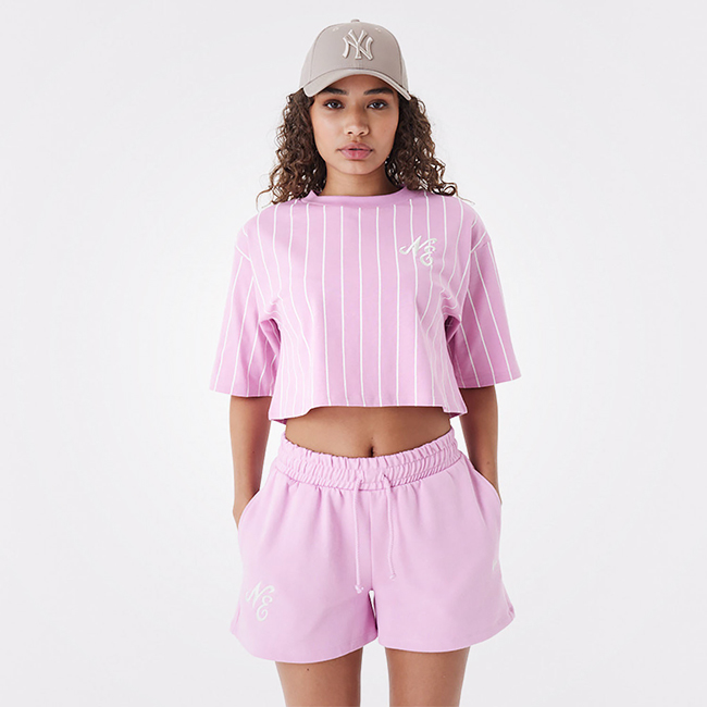 New Era Pinstripe Pink Womens Crop T-Shirt